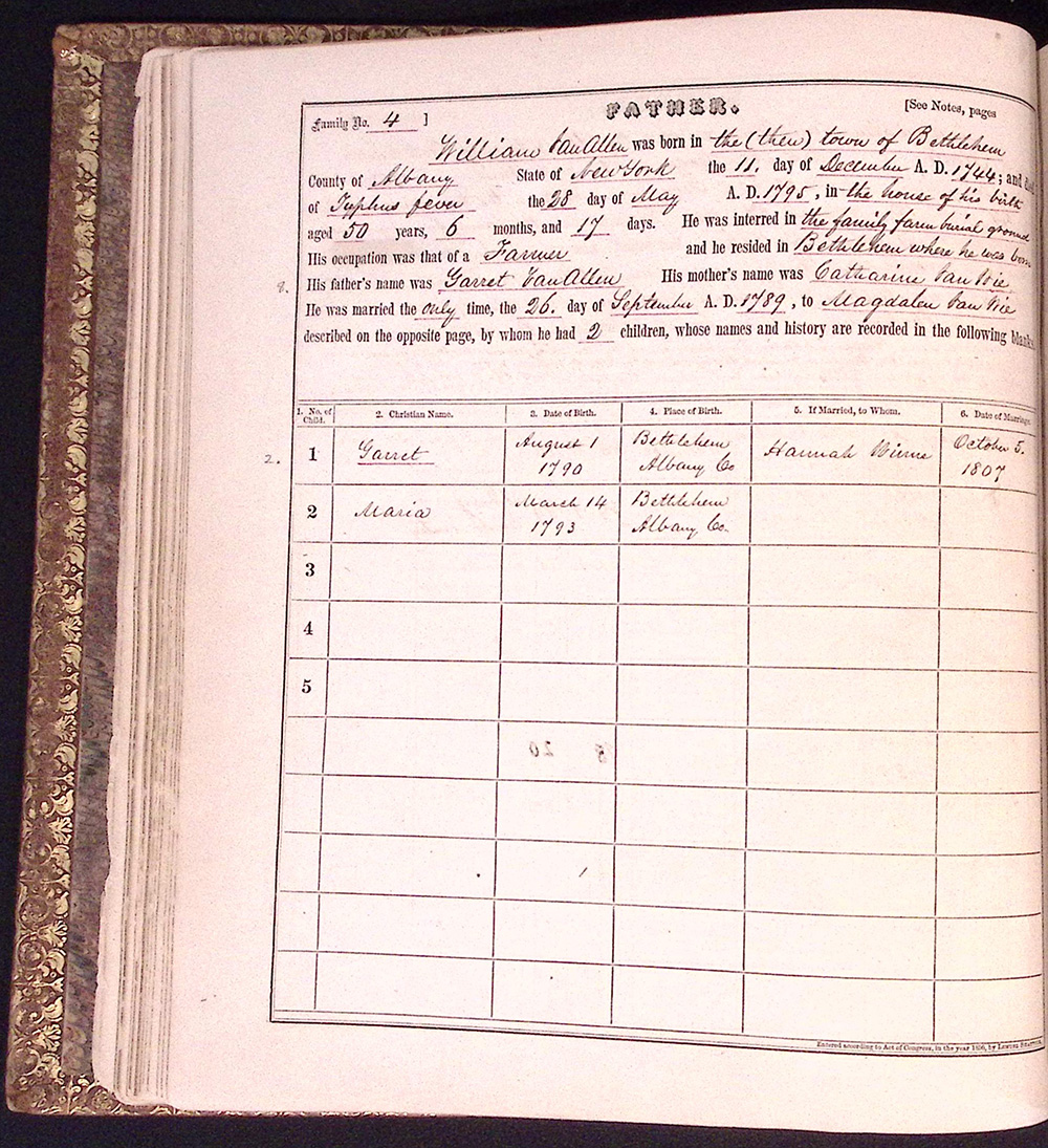 Van Allen Family Register: Family No. 4 Father: William Van Allen