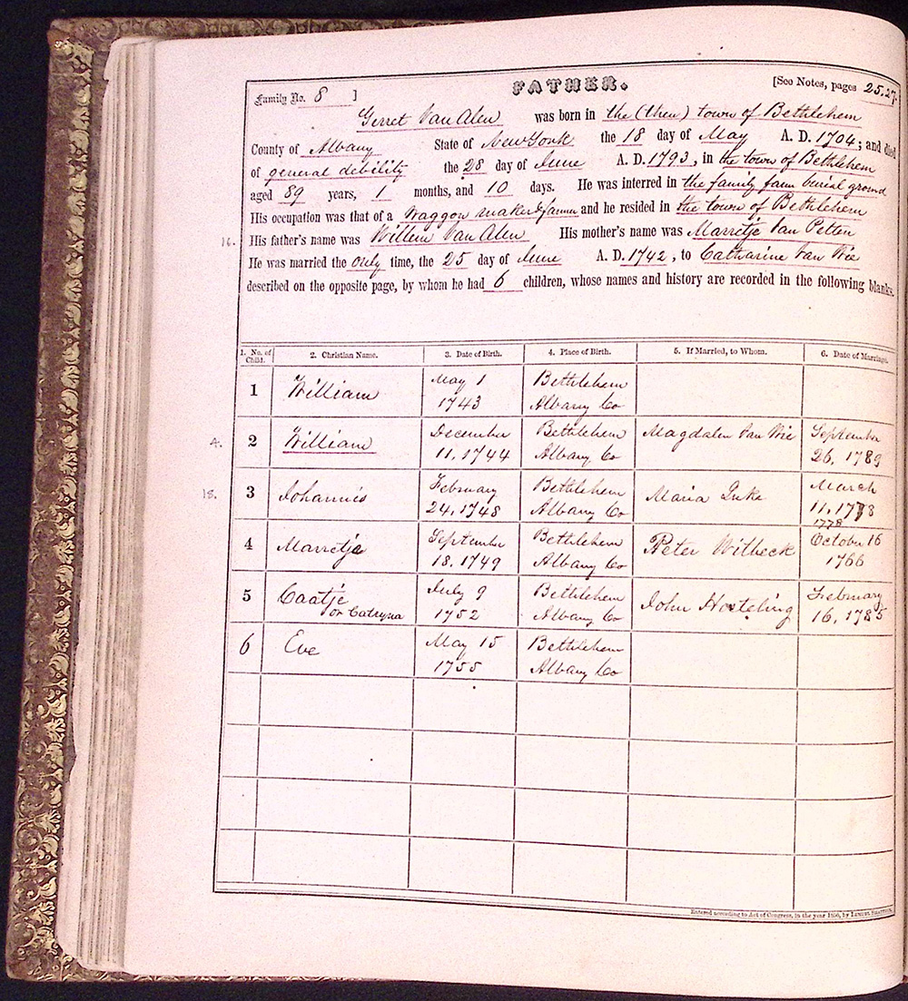 Van Allen Family Register: Family No. 8 Father: Gerret Van Allen