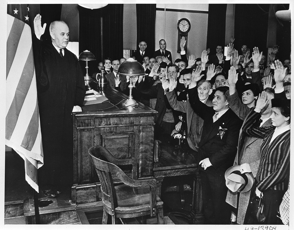 Photograph of Federal Judge Michael Igoe Administering Oath of Allegiance